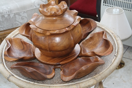 Party Susan hard wood multi server salad bowl and side dishes. Large ...